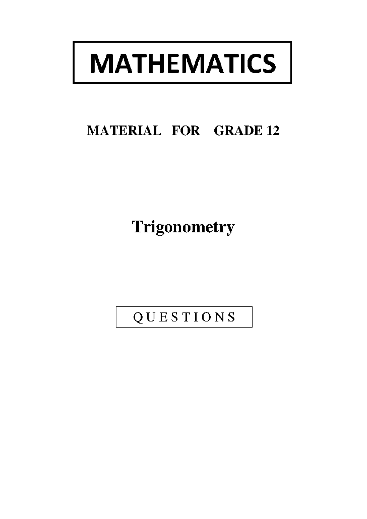 Grade 12 MSI Trigonometry Exam Questions and Solutions - Studocu