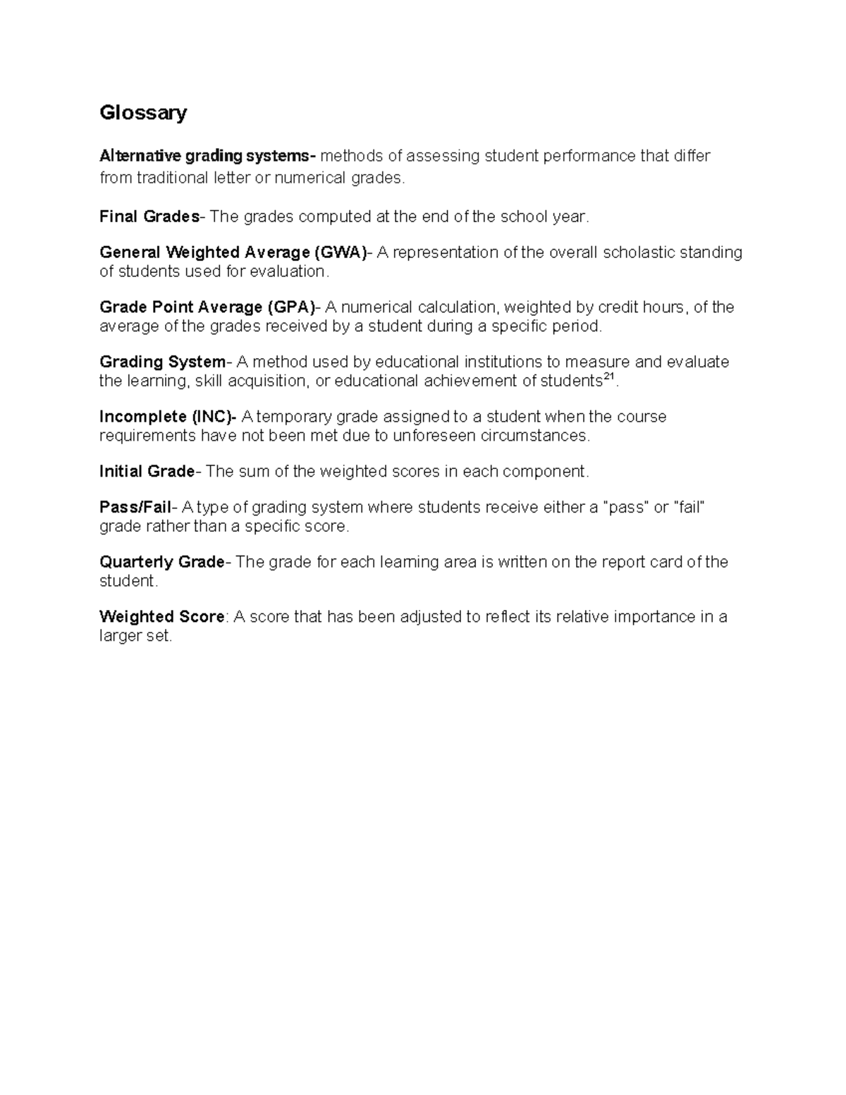 GT Module 9: Overview of Alternative Grading Systems and Key Terms ...