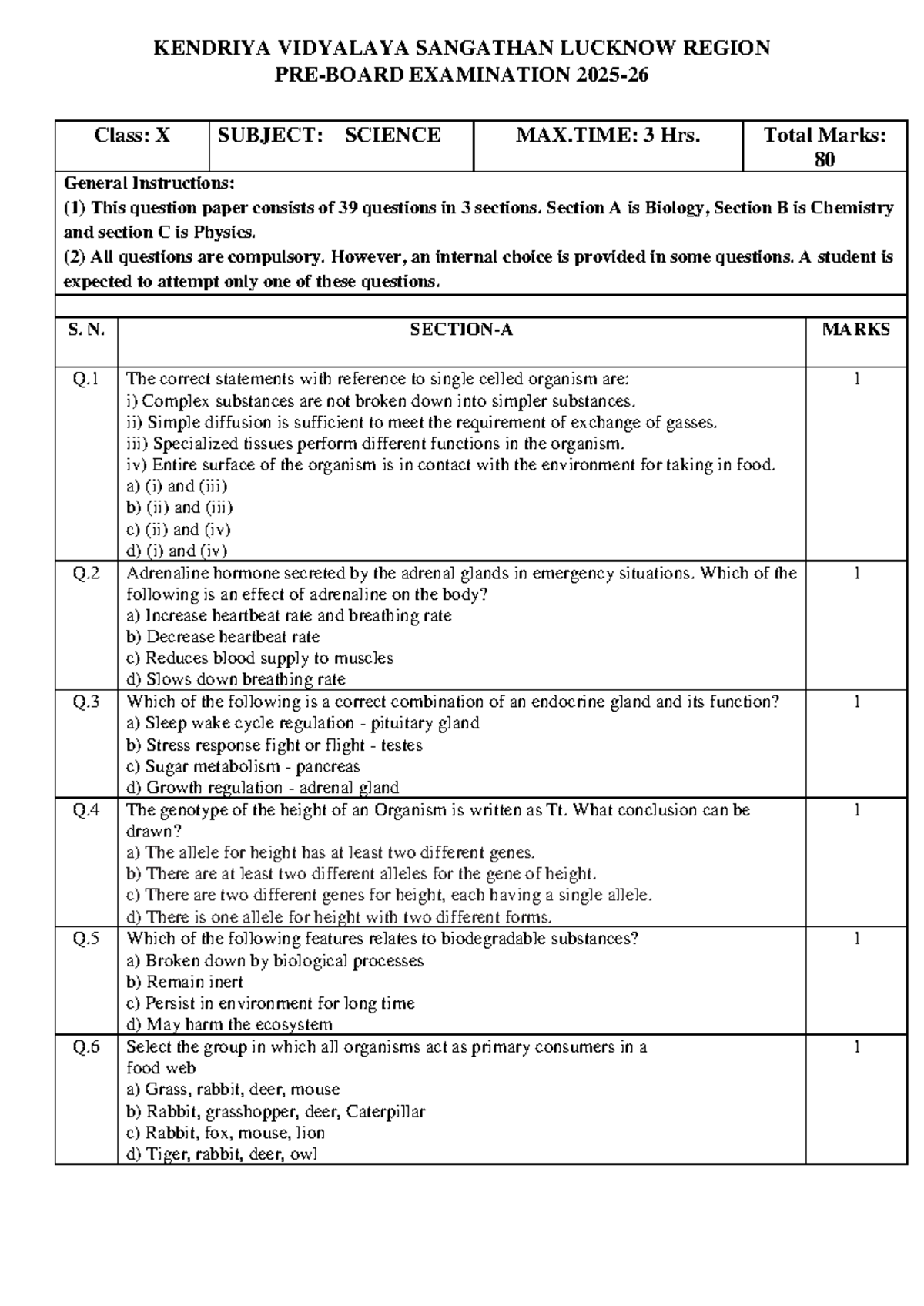 Lucknow 10 - Science Examination Question Paper (QP-1) - Studocu
