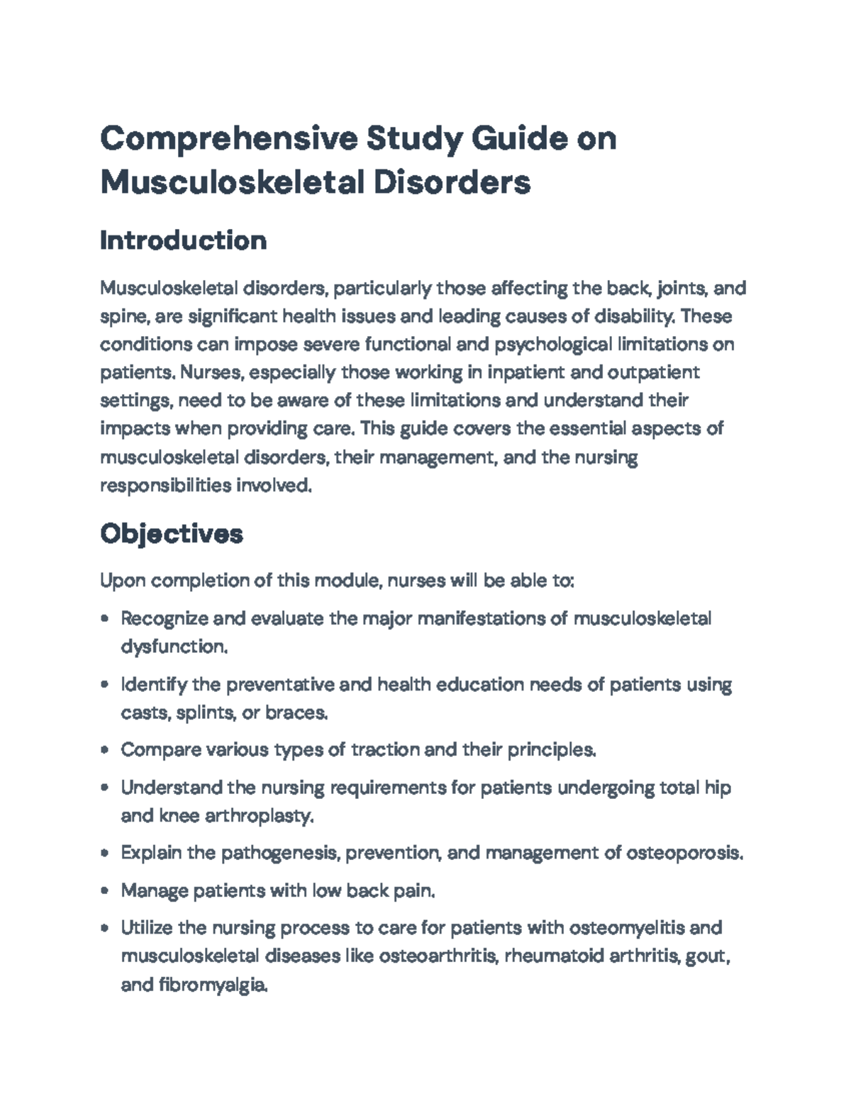 Comprehensive Study Guide on Musculoskeletal Disorders for Nurses ...