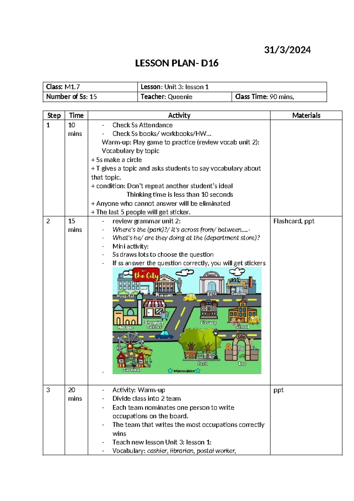 M7- B16 - 31 /3/ LESSON PLAN- D Class: M1 Lesson: Unit 3: lesson 1 ...