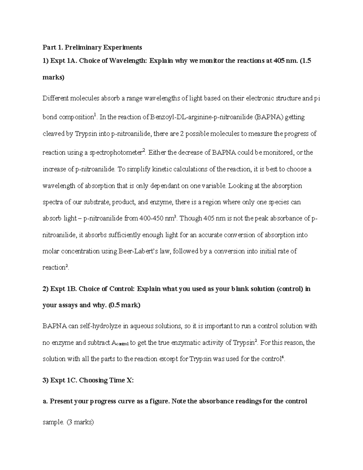 BCH377H Fall 2025: Preliminary Experiments on Trypsin Kinetics - Studocu