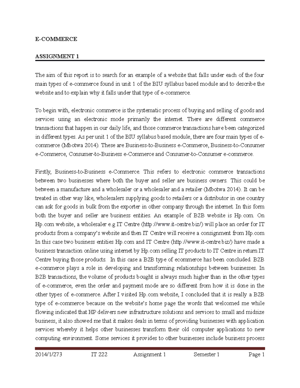 Ecommerce assignment - E-COMMERCE ASSIGNMENT 1 The aim of this report ...