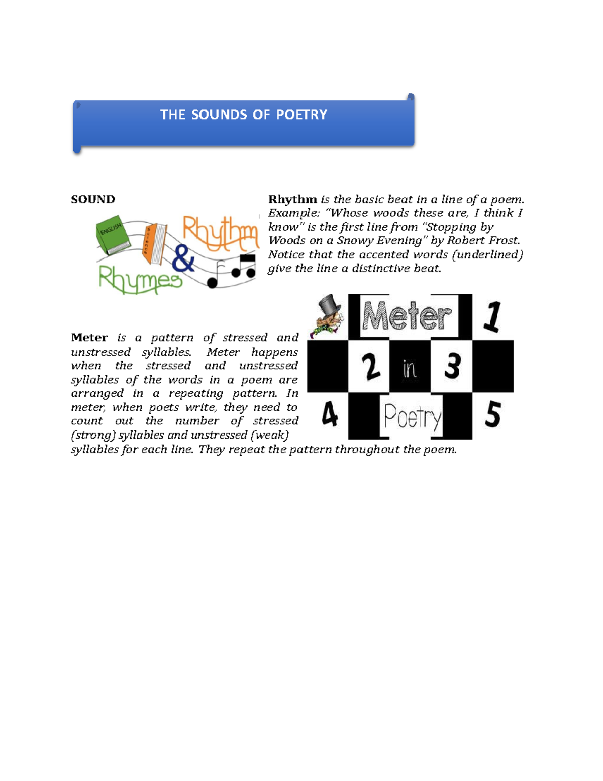 Chapter 4 - THE SOUNDS OF POETRY - THE SOUNDS OF POETRY SOUND Rhythm is ...