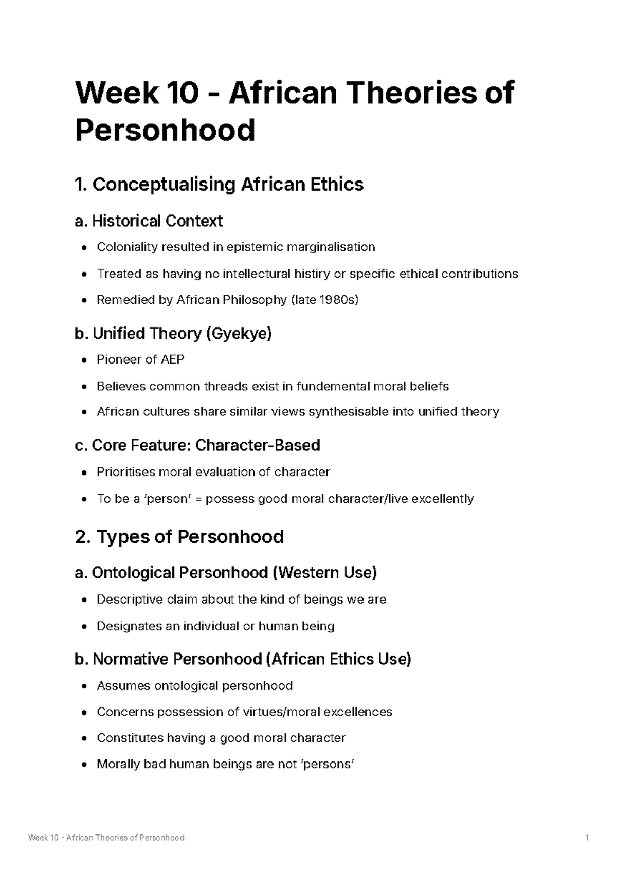Week 10 - African Theories of Personhood: Ethics and Character Analysis ...