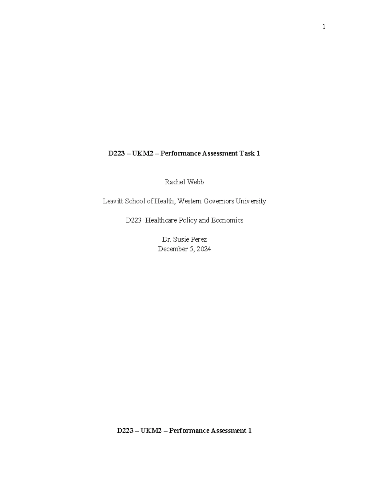 D223 Performance Assessment Task 1: UBMC Analysis and Insights - Studocu