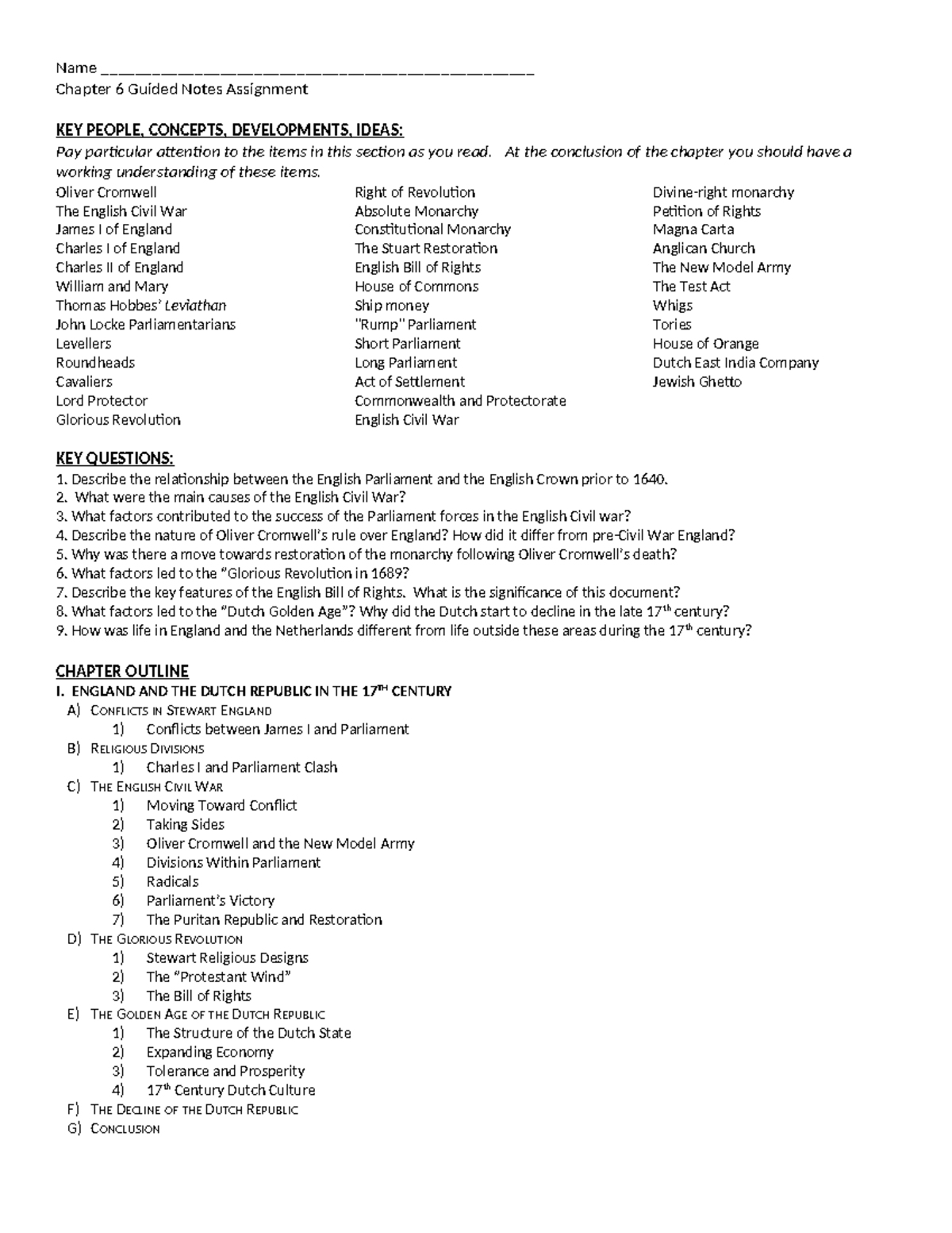 Chapter 6 Study Guide Name