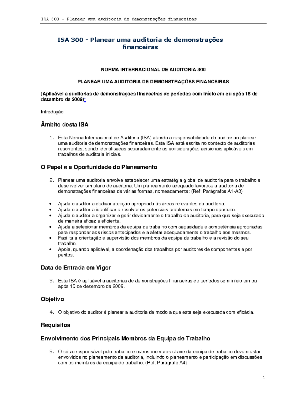 ISA 300 - Planejamento de Auditoria de Demonstrações Financeiras - Studocu