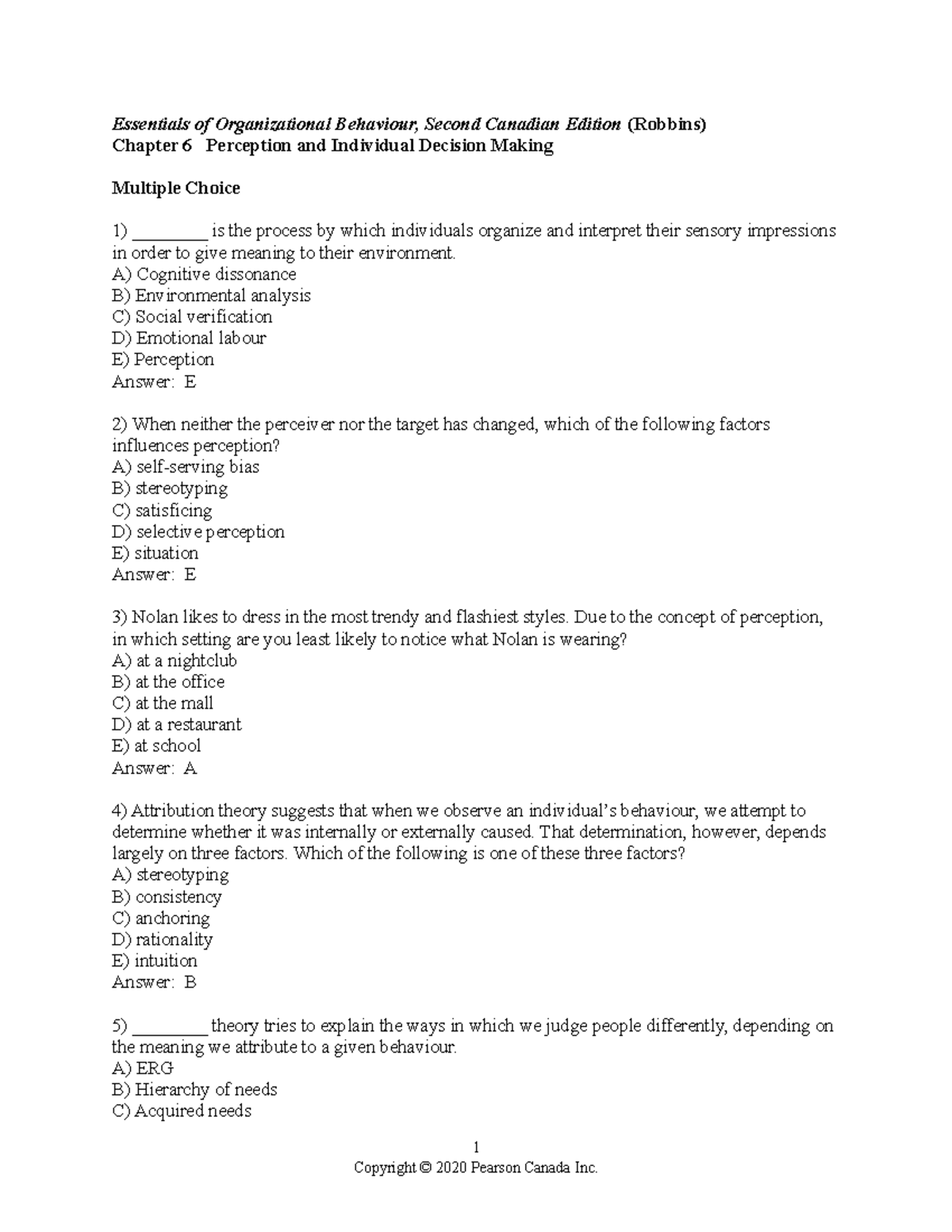 Answers For Chapter 6 Perception And Decision Making Ob 101 Studocu