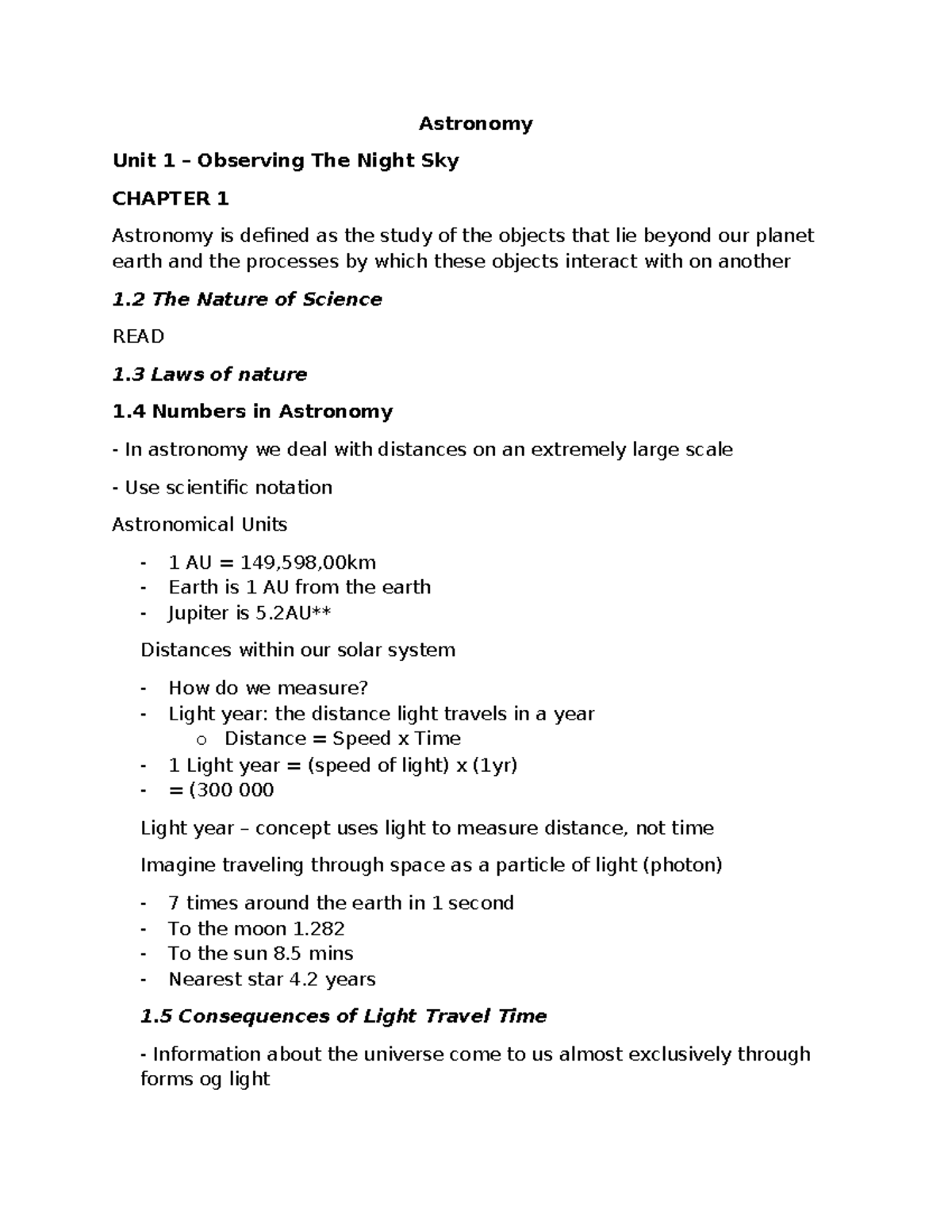 Astronomy Notes - Astronomy Unit 1 – Observing The Night Sky CHAPTER 1 ...