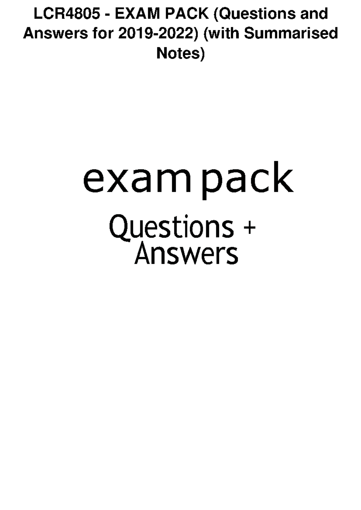 LCR 4805 Exam Pack: Summarised Notes & Q&A (2019-2022) - Studocu