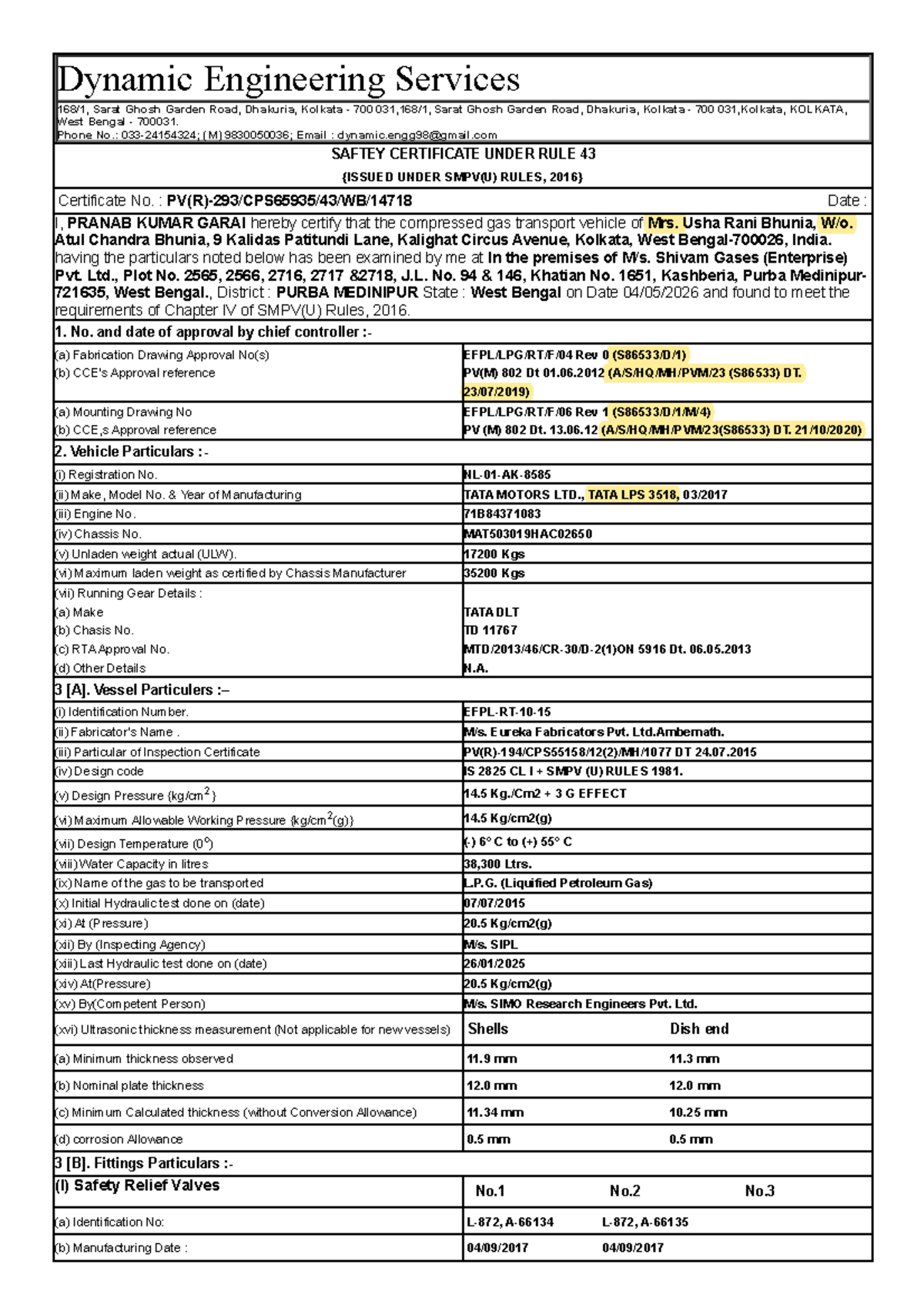 Safety Certificate Under Rule 43 - SMPV(U) Rules, 2016 - Studocu