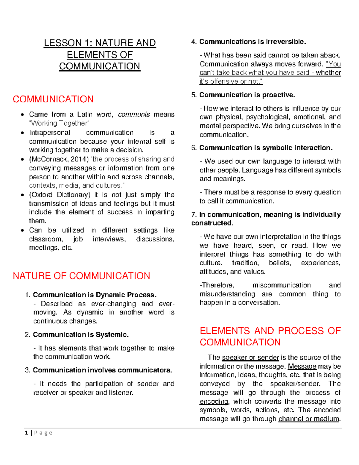 Oral Comm Lesson 1-4 - Notes and summaries about Oral Communication ...