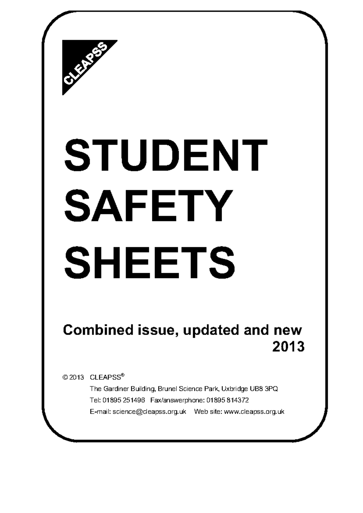 CLEAPSS Student Safety Sheets 2013 - Updated Combined Edition - Studocu