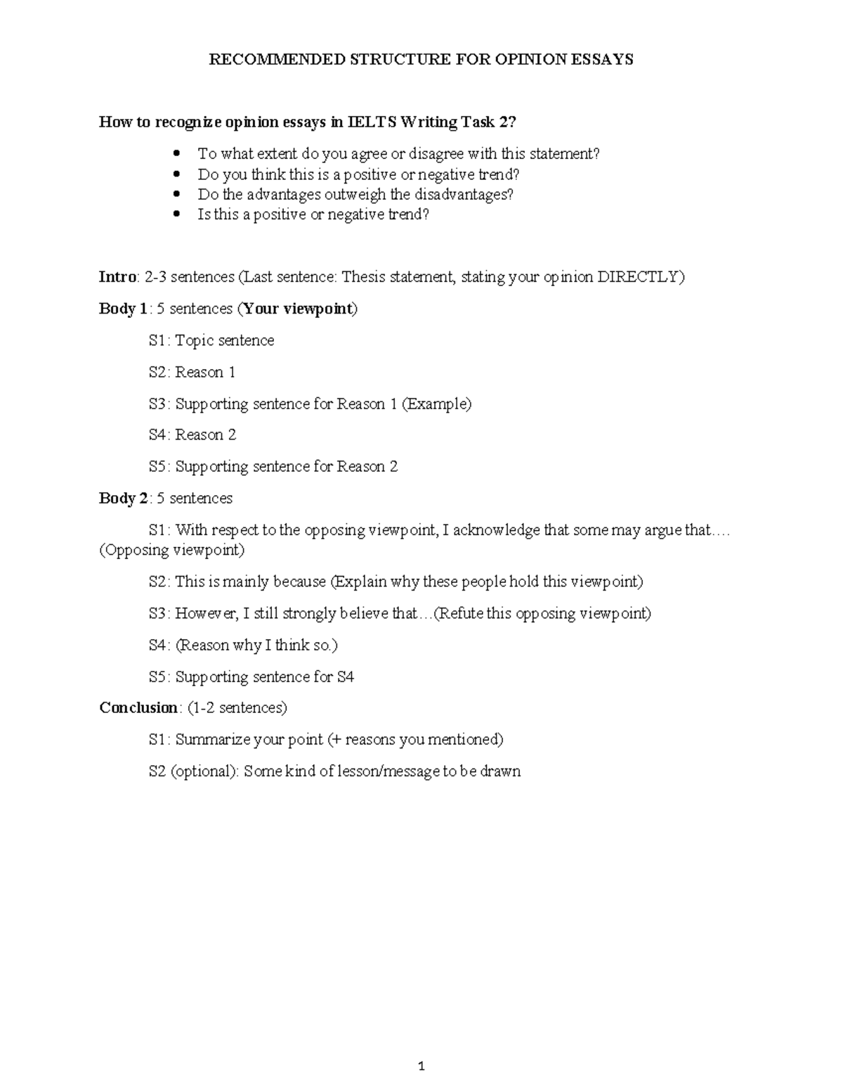 IELTS Writing Task 2: Opinion Essay Structure for Band 7 - Studocu