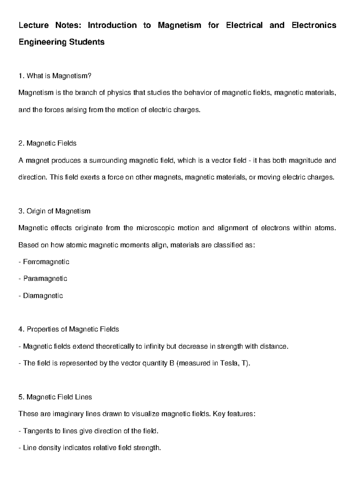 EE 101: Lecture Notes on Introduction to Magnetism - Studocu