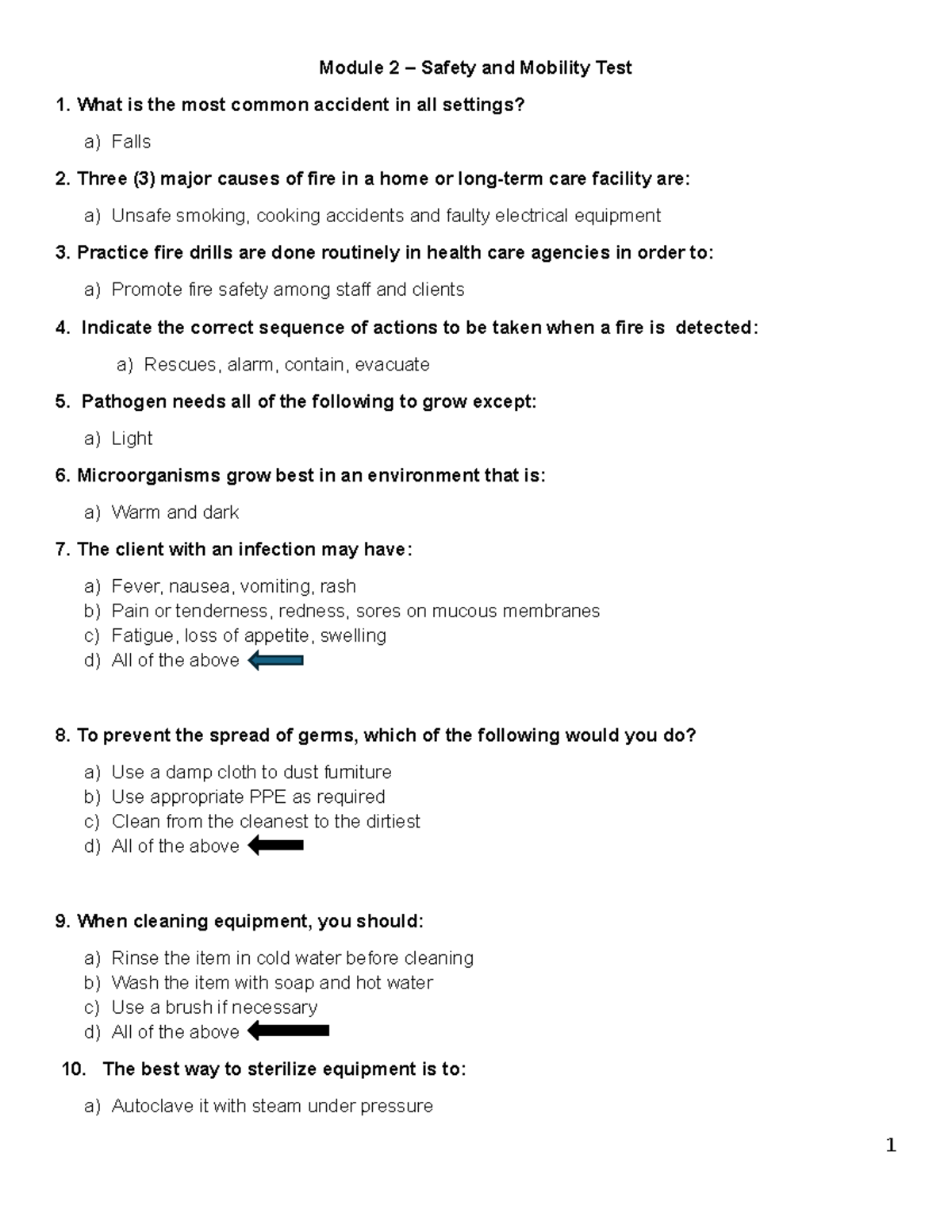 Module 2 Safety & Mobility Test - Health Care Regulations - Studocu