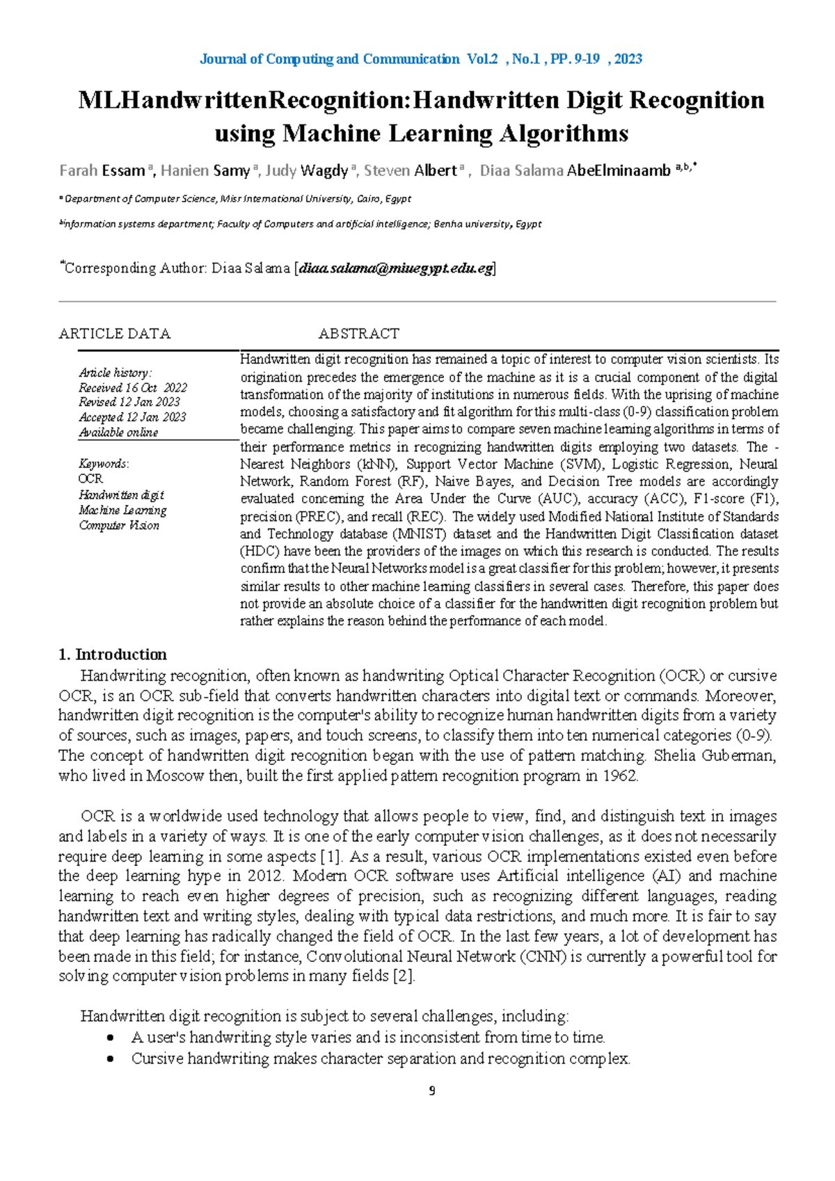 ML/AI 282076: Handwritten Digit Recognition with ML Algorithms - Studocu