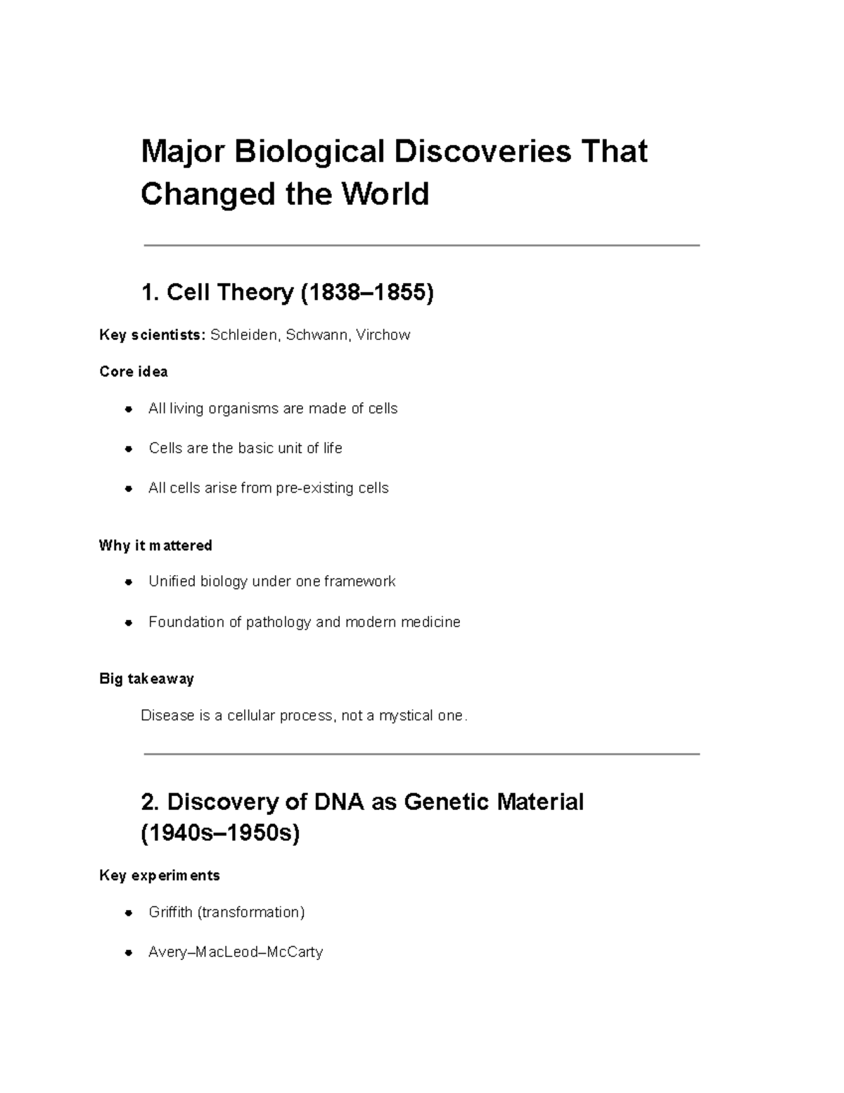 Inventions Assignment: Major Biological Discoveries and Their Impact ...