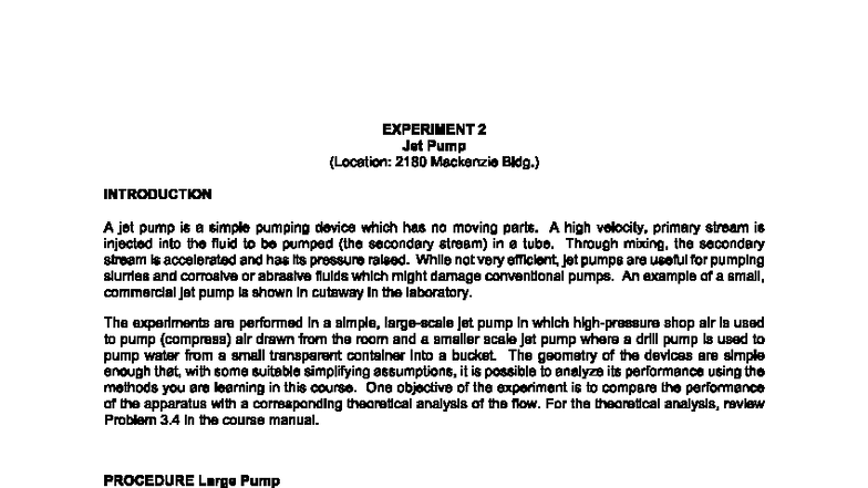 Lab 2 - Jet Pump Experiment Analysis and Performance Evaluation - Studocu