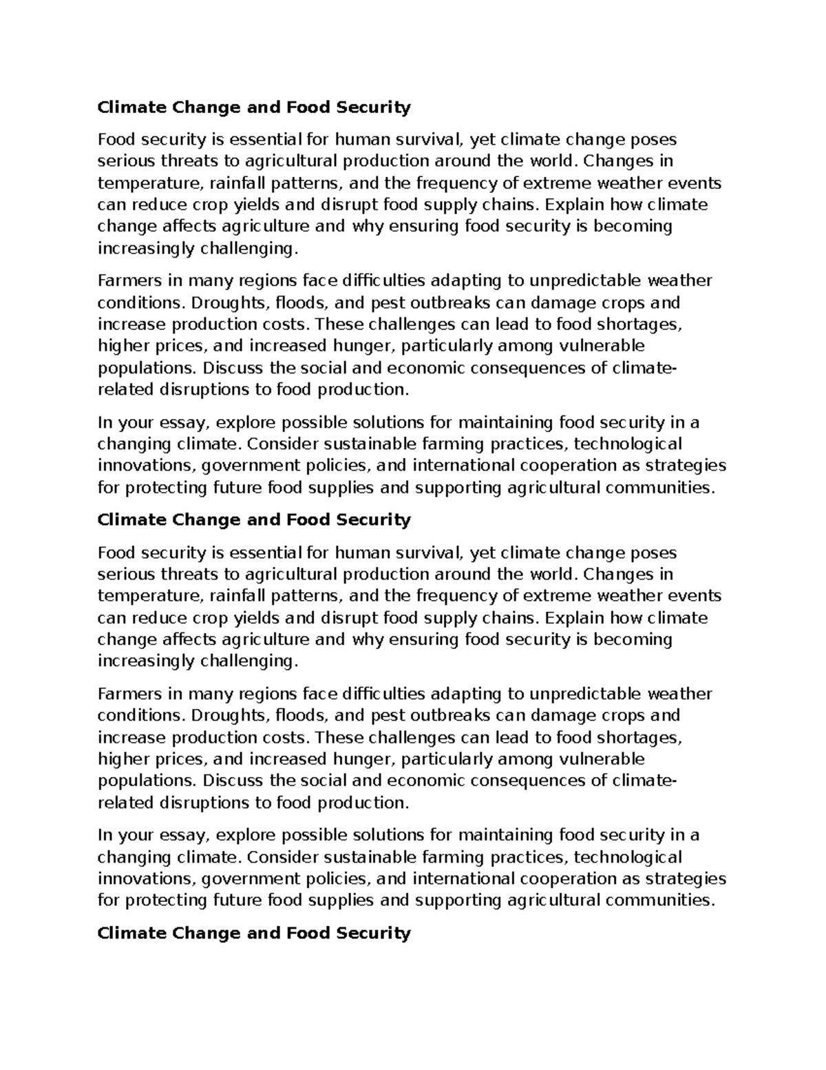 Climate Change and Food Security: Challenges and Solutions - Studocu