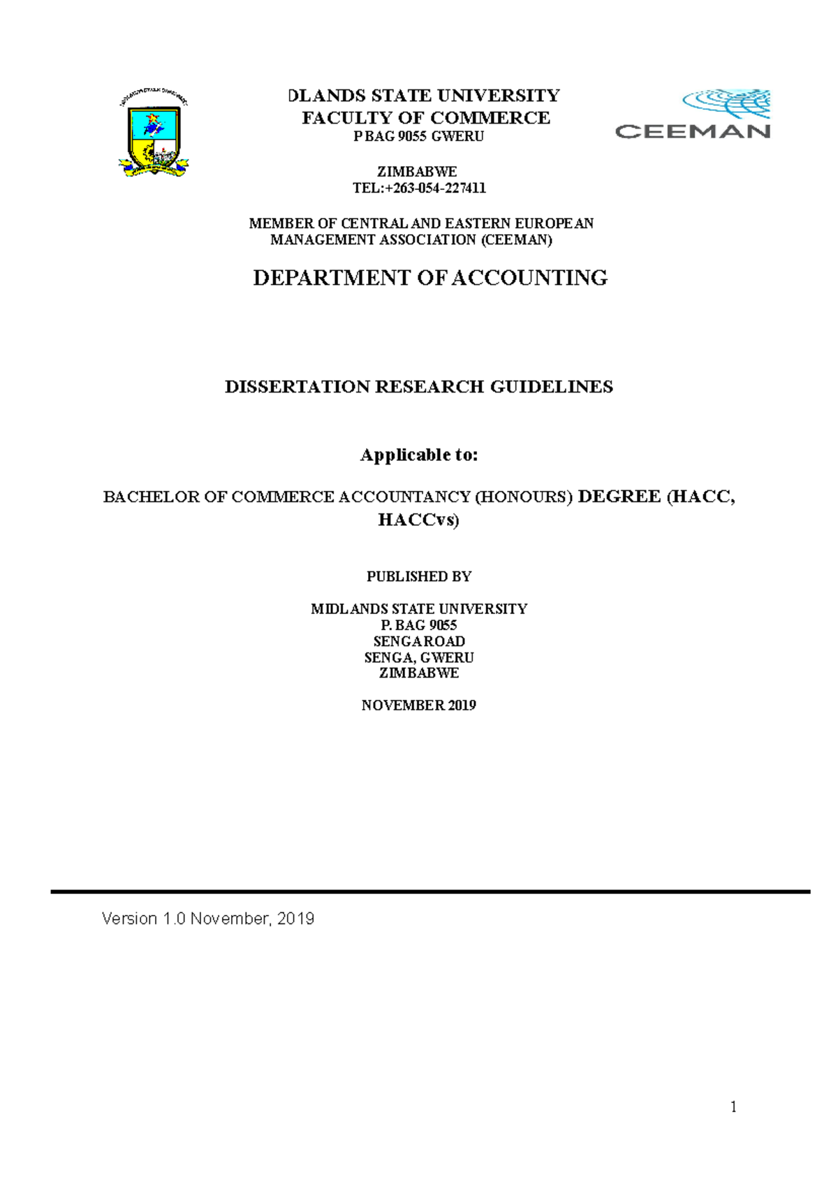 Dissertation Research Guidelines for B.Com (HACC) - MSU Version 1 - Studocu