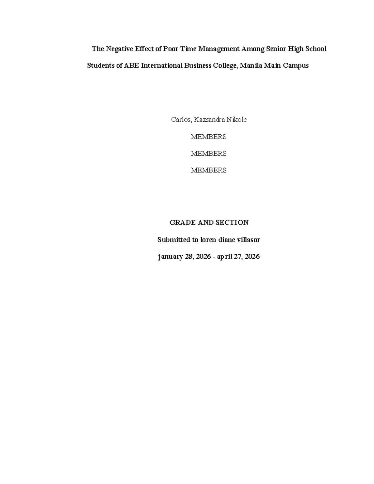 The Impact of Poor Time Management on SHS Students at ABE Manila - Studocu