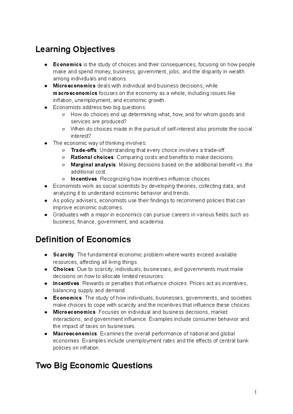 Microecon 101: Key Learning Objectives and Concepts Summary - Studocu