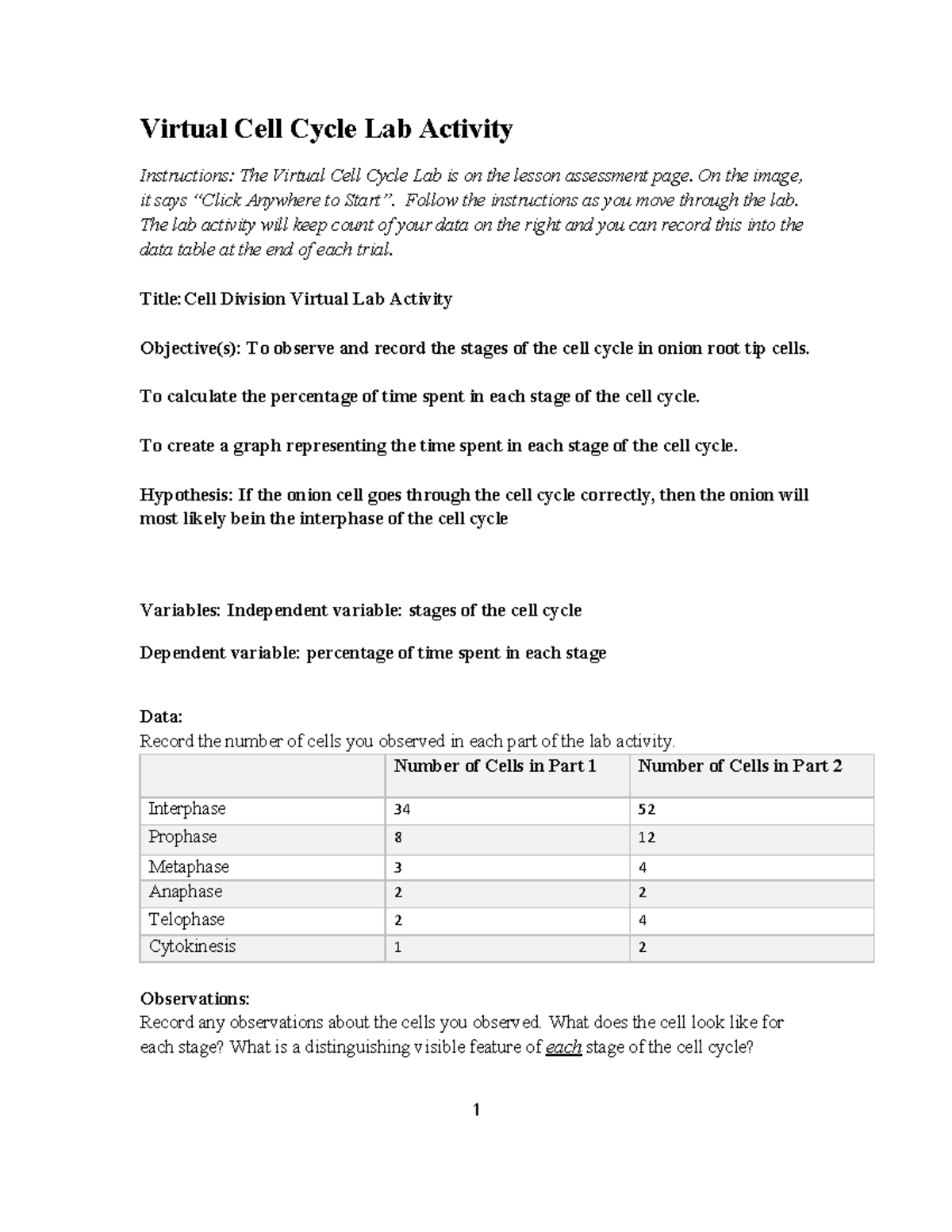 Huhh - guhdfs - Virtual Cell Cycle Lab Activity Instructions: The ...