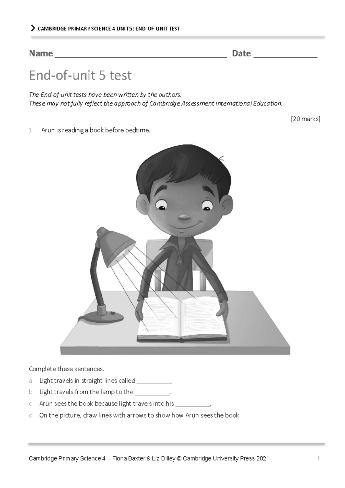 CAMBRIDGE PRIMARY SCIENCE 4 UNIT 5: END-OF-UNIT TEST - Studocu