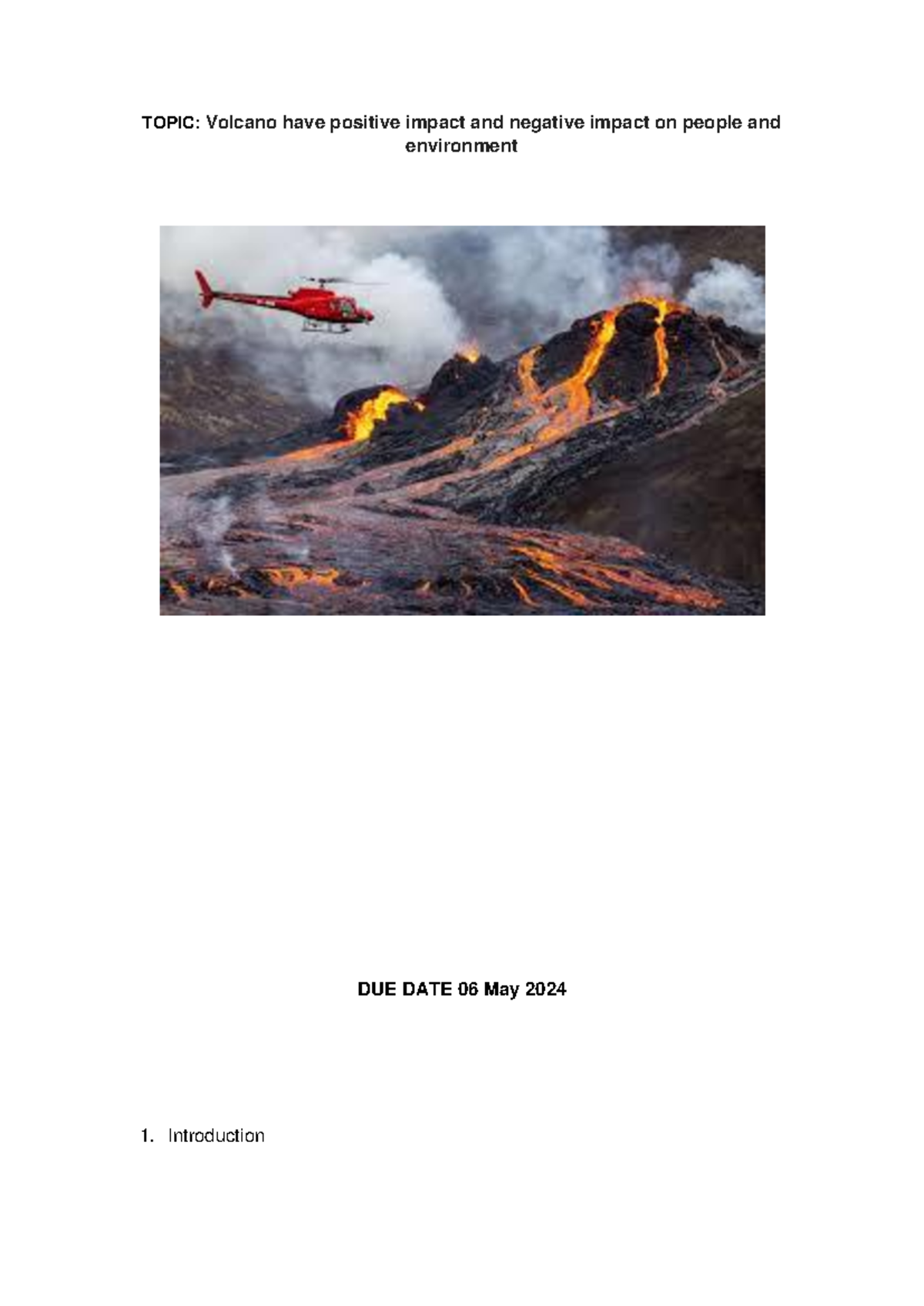 Assignment Term 2: Impacts of Volcanoes on Society and Environment ...