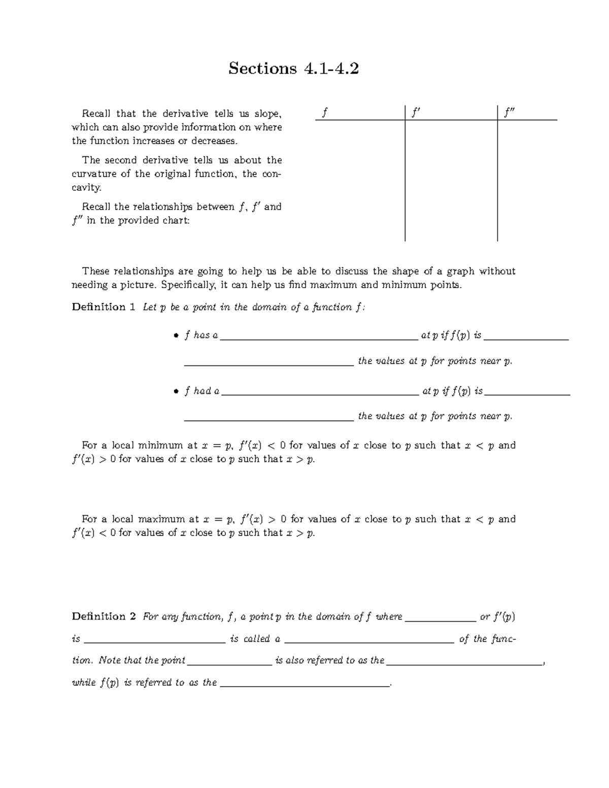 Calculus Derivatives and Extrema - Sections 4.1-4.4 - Studocu