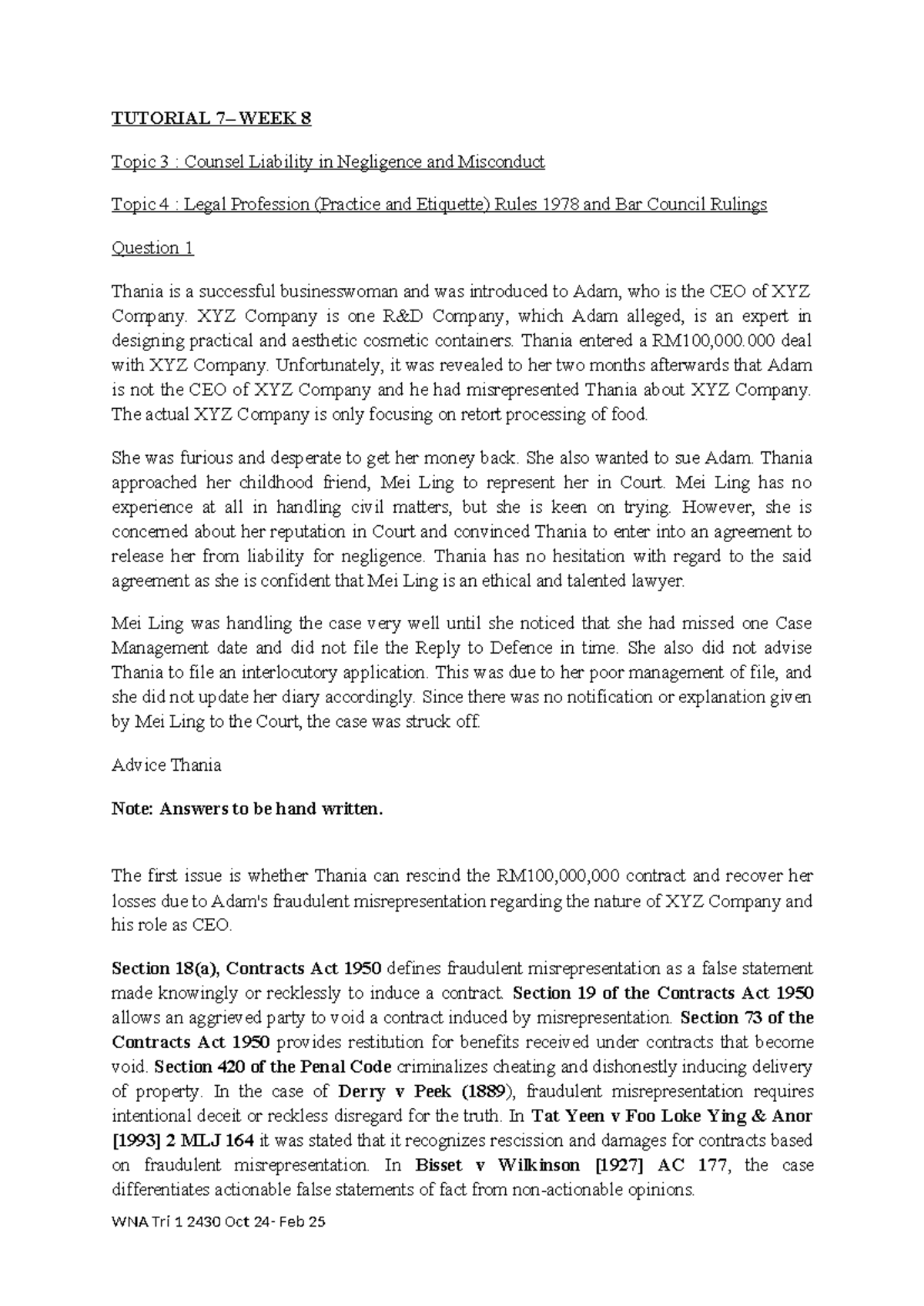 W8 Tuto 7 Topic 3 and 4 (Finalised） - TUTORIAL 7– WEEK 8 Topic 3 ...