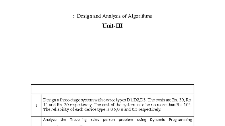 III-DAA Important Questions on Algorithm Design and Analysis - Studocu