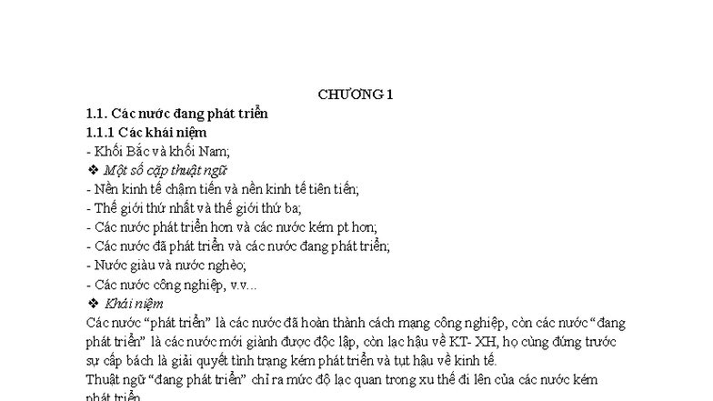 KTPT - Chương 1: Các Nước Đang Phát Triển và Kinh Tế Học Phát Triển ...