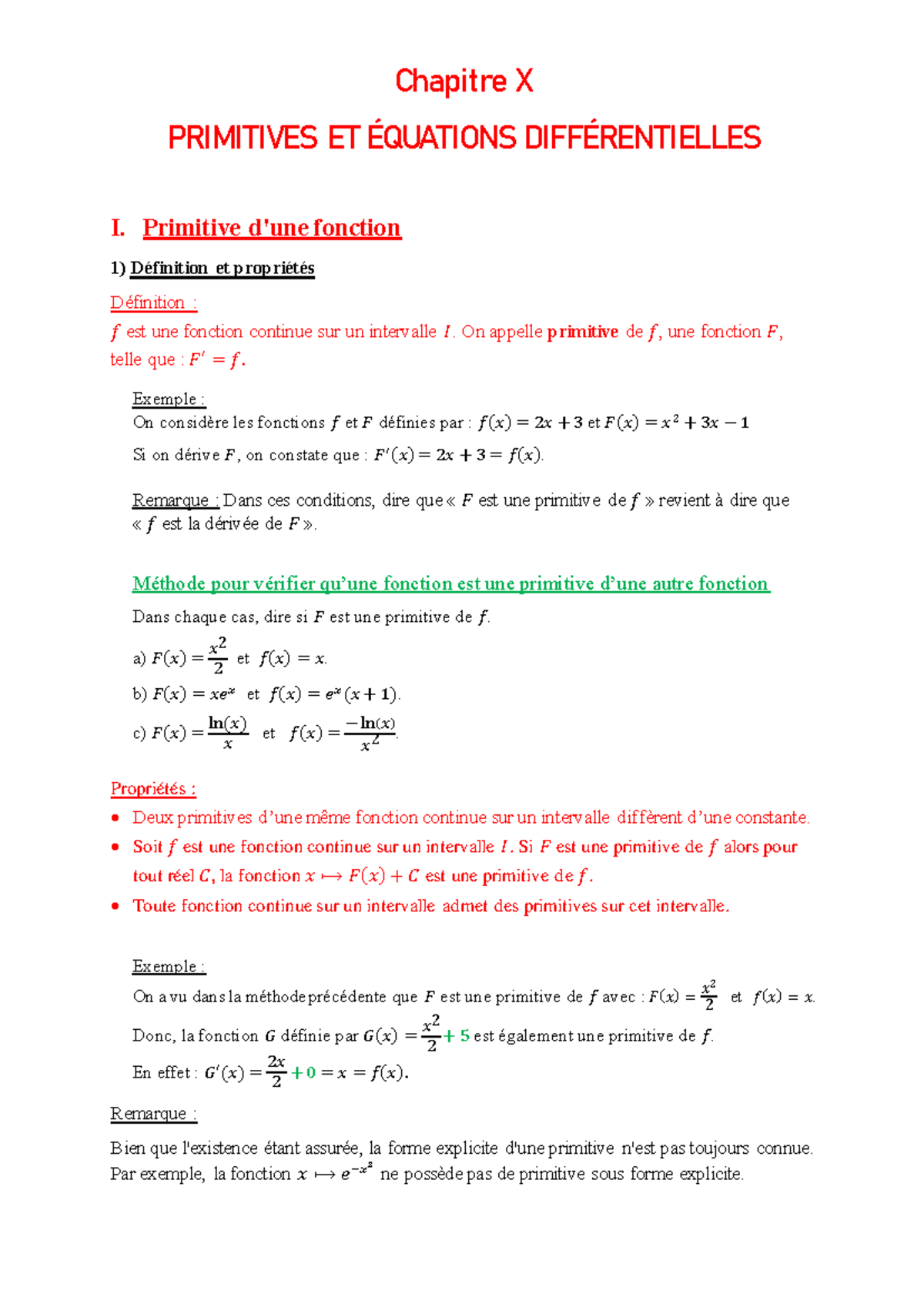 Cours Primitive - Yyyt - Chapitre X PRIMITIVES ET ÉQUATIONS ...