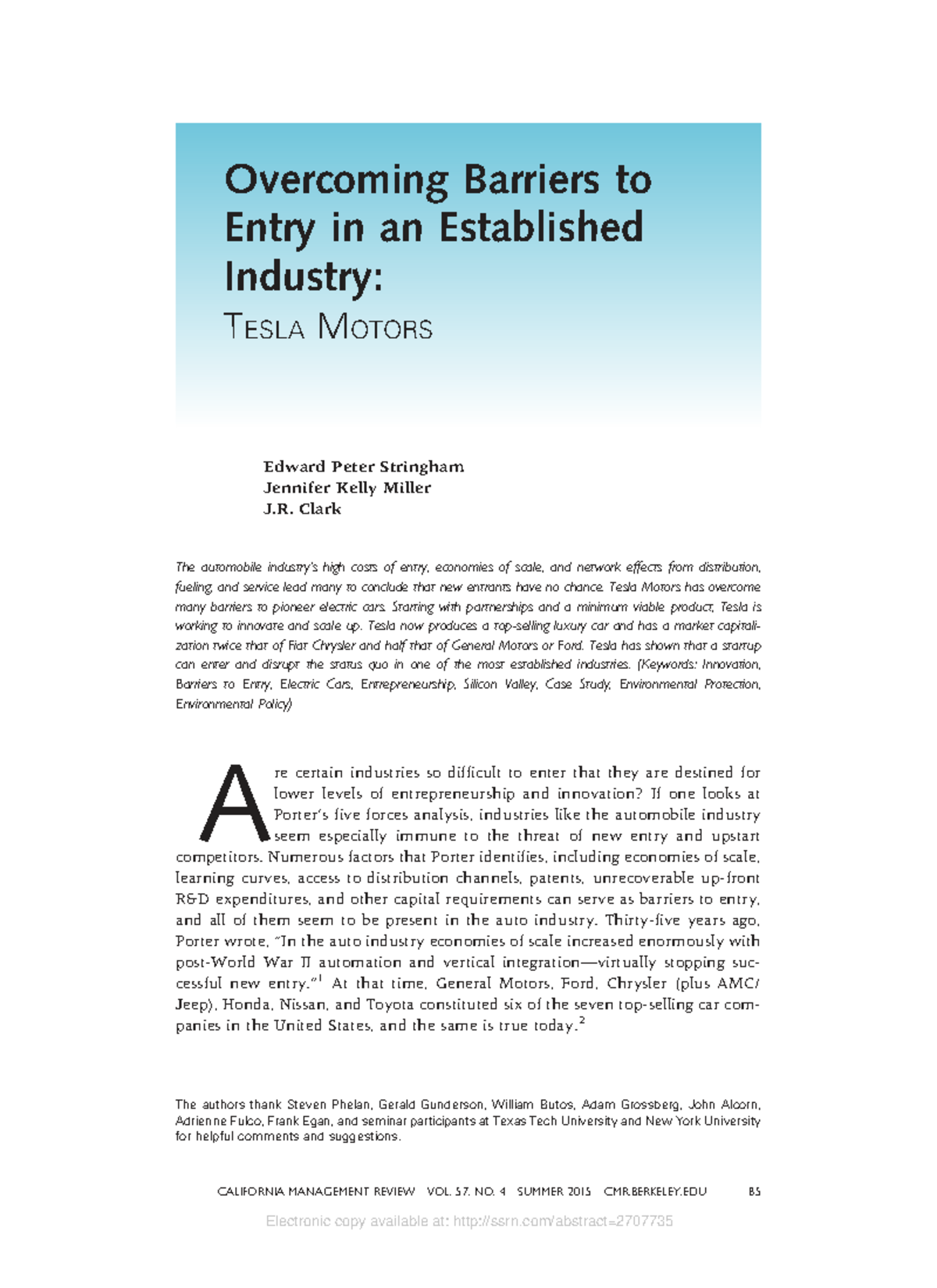Overcoming Barriers to Entry in the Auto Industry: A Tesla Case Study ...
