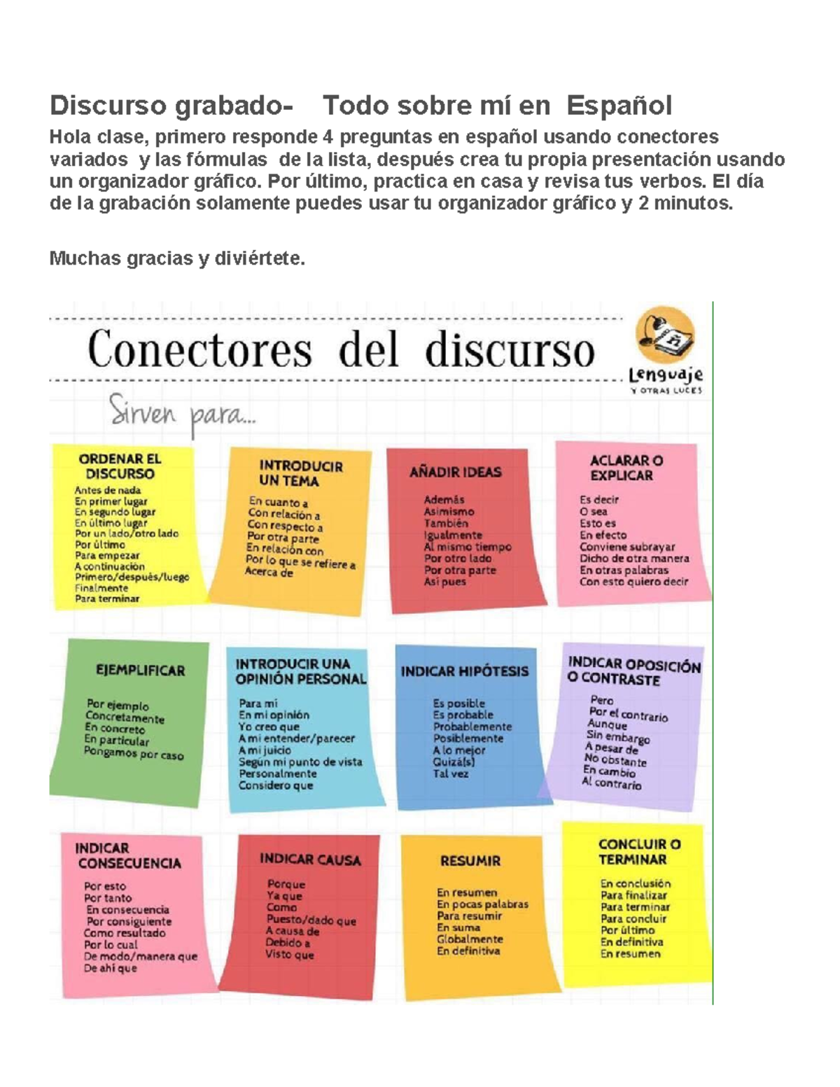 Español 4 Honores: Discurso Grabación "Todo sobre mí" - Studocu