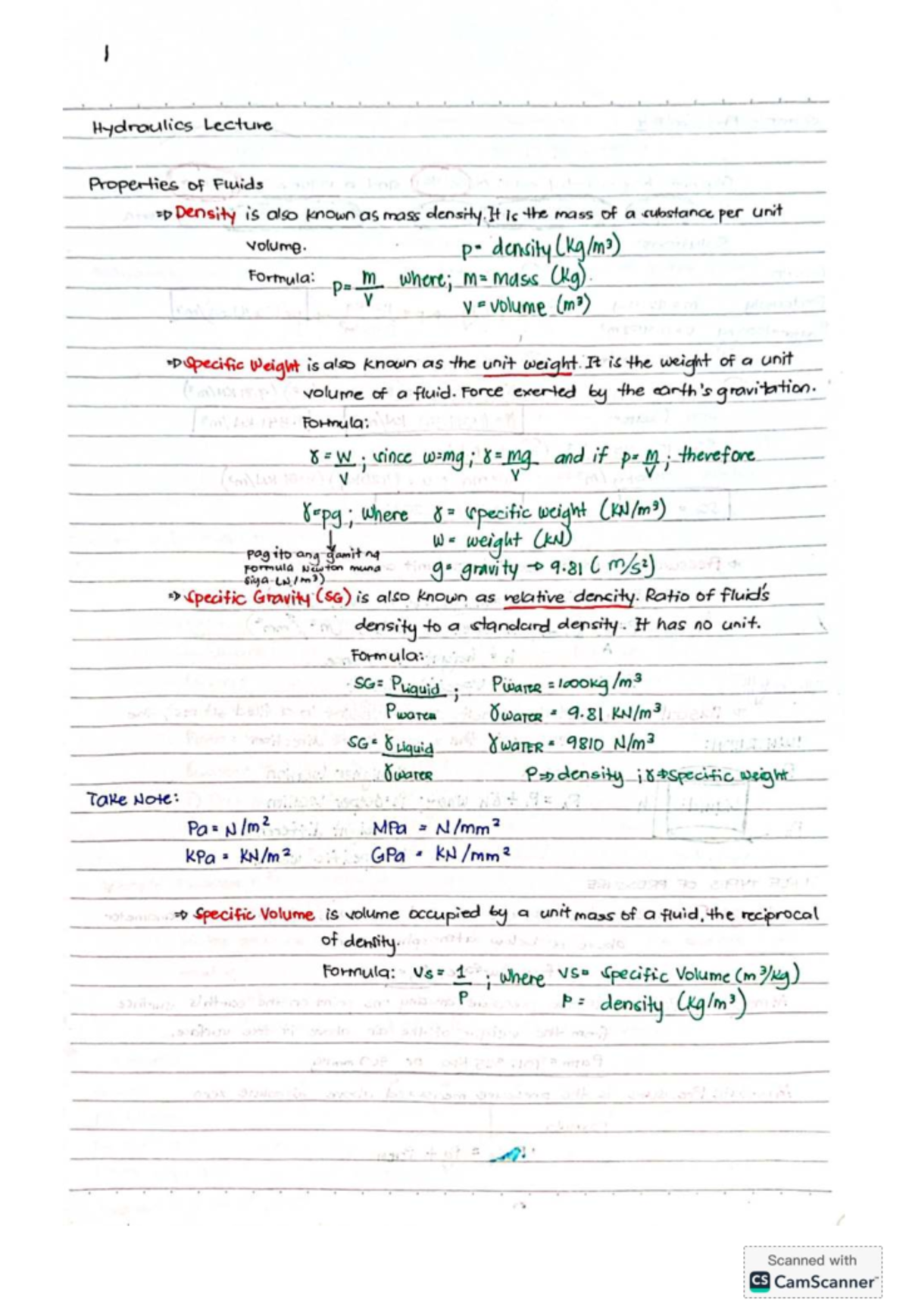 1 Hydraulics Lecture: Properties of Fluids and Pressure Calculations ...