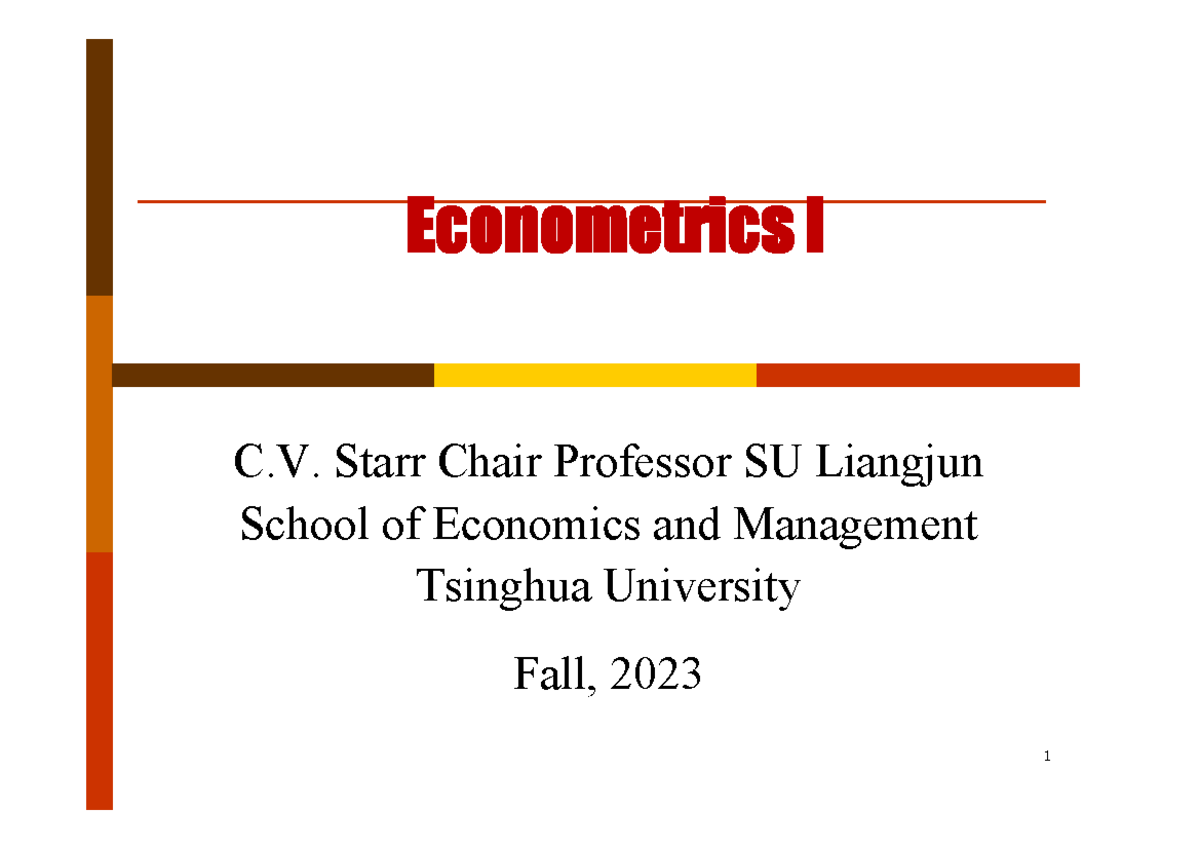 Econometrics I - Chap 1 Lecture Notes for Fall 2023 - Studocu