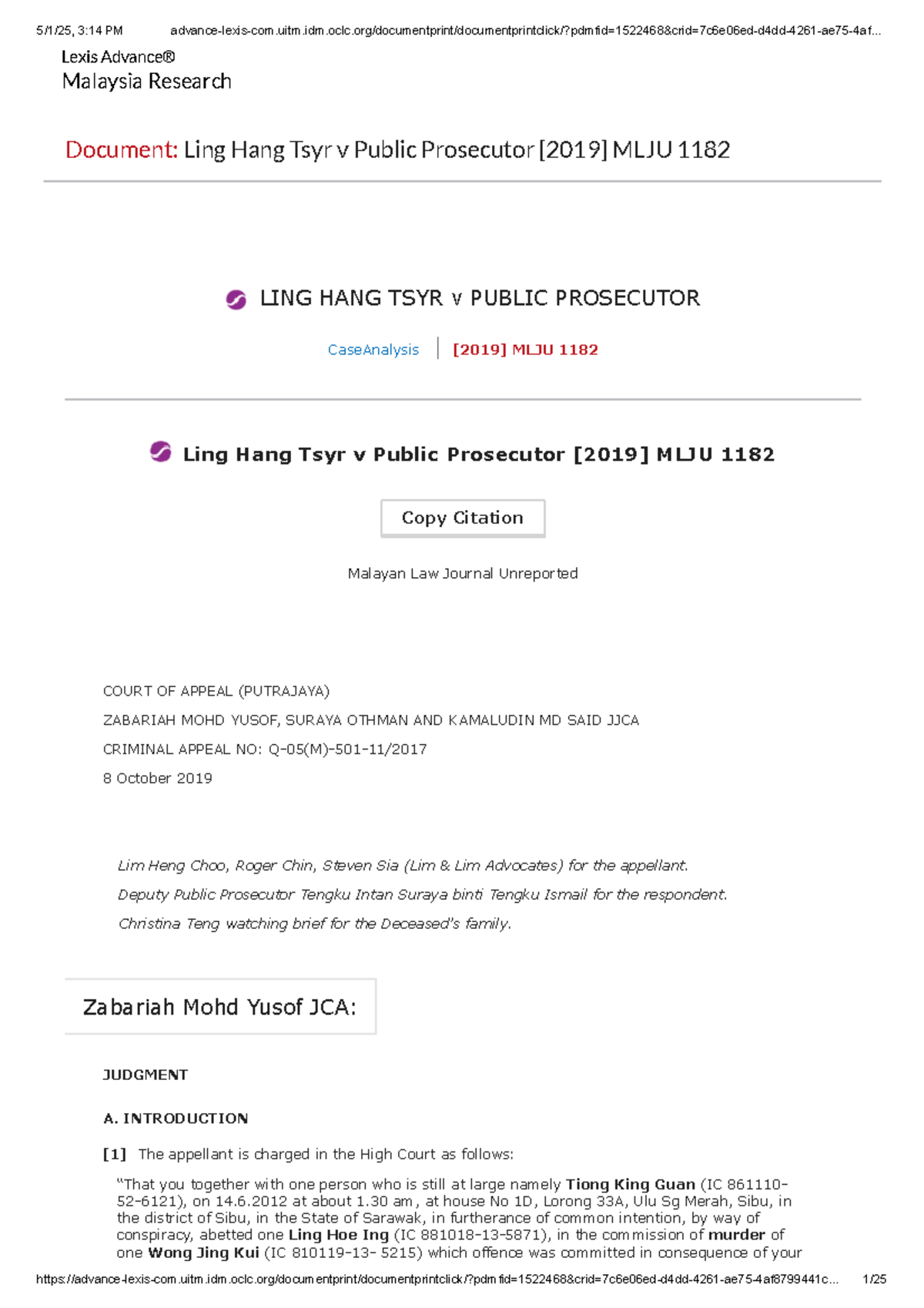 Case Study: Ling Hang Tsyr v Public Prosecutor [2019] MLJU 1182 ...