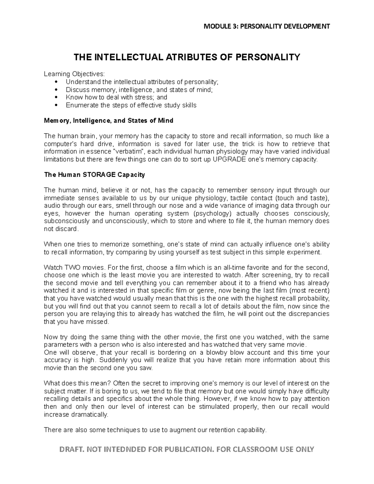 Personality Development (Module 3) - THE INTELLECTUAL ATRIBUTES OF ...