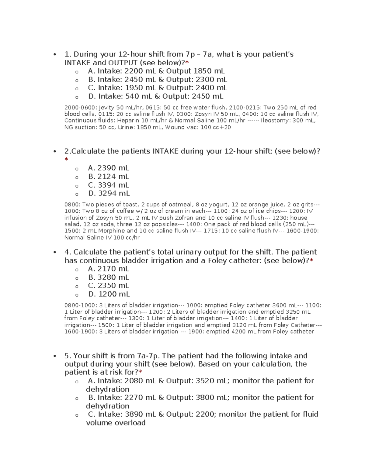 Input/Output Calculation - Dosage Assessment for Nursing 101 - Studocu