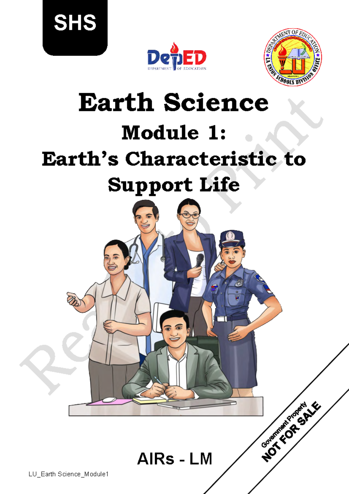 Earth Science S11ES Module 1: Earth's Characteristics for Life - Studocu