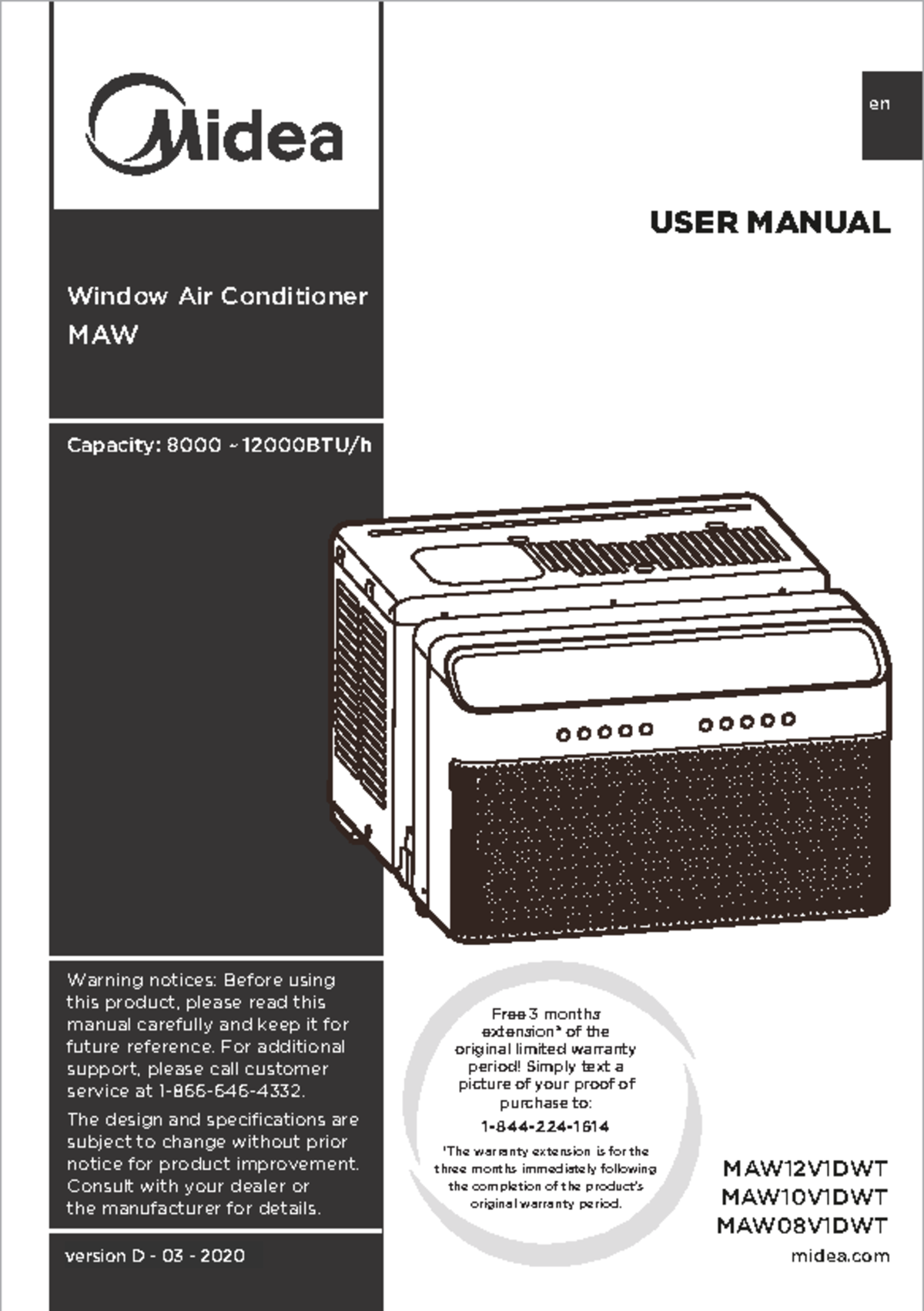 Midea U AC User Manual - MAW Series Operating Instructions & Safety ...