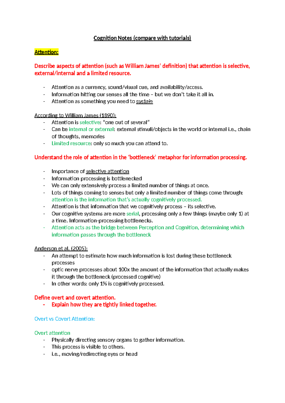 Cognition Notes: Understanding Attention and Information Processing ...