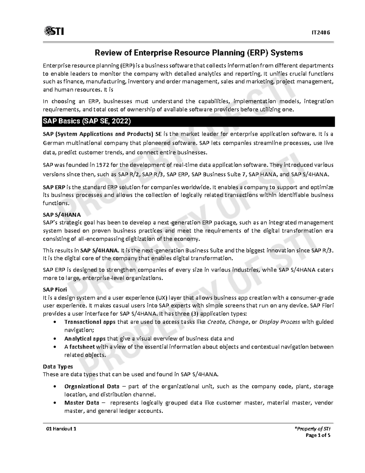 IT2406 Final Exam Review: Enterprise Resource Planning (ERP) Systems ...