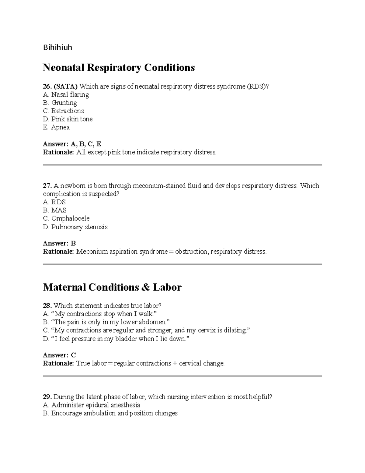 Neonatal Respiratory Conditions: Signs of RDS & Labor Insights - Studocu