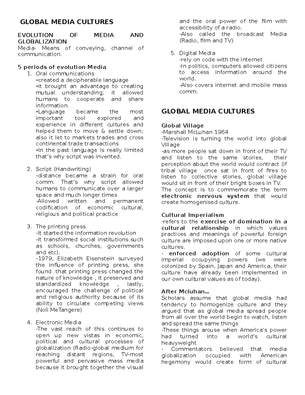 Global Media Cultures - Lecture notes 1-3 - GLOBAL MEDIA CULTURES ...