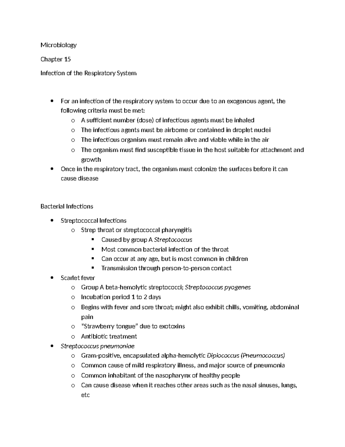 Microbiology CH15: Infections of the Respiratory System - Studocu